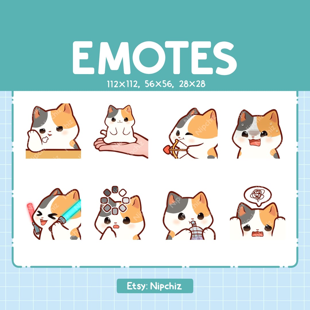Chibi Calico Cat Emotes for Streamer (8) - Kawaii Cute Calico Cat ...