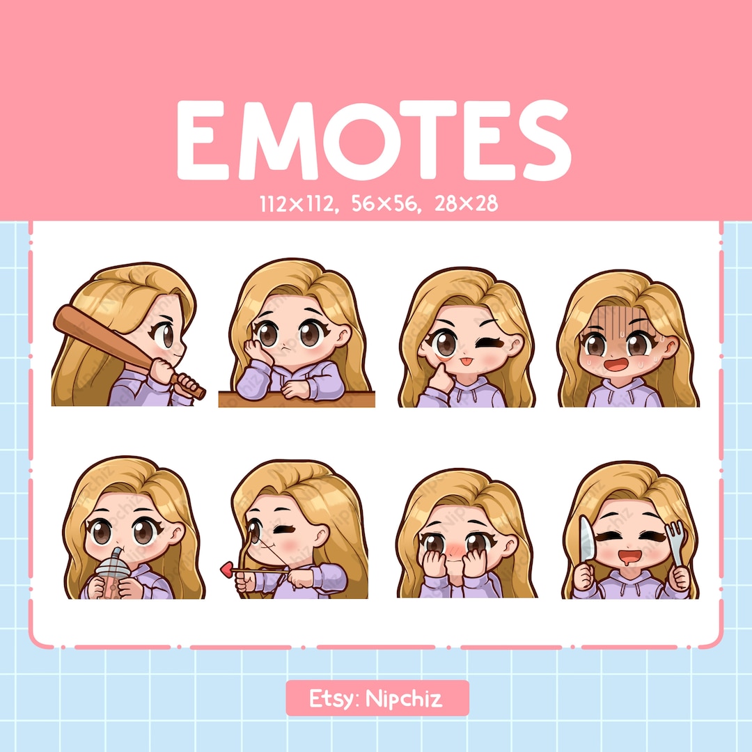 Girl Emote Bundle / Long Straight Blonde Hair Emotes for Streaming / 8 ...