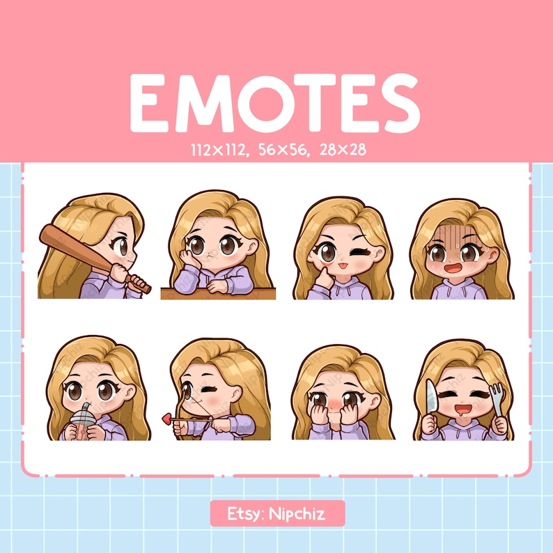Girl Emote Bundle / Long Straight Blonde Hair Emotes for Streaming / 8 ...