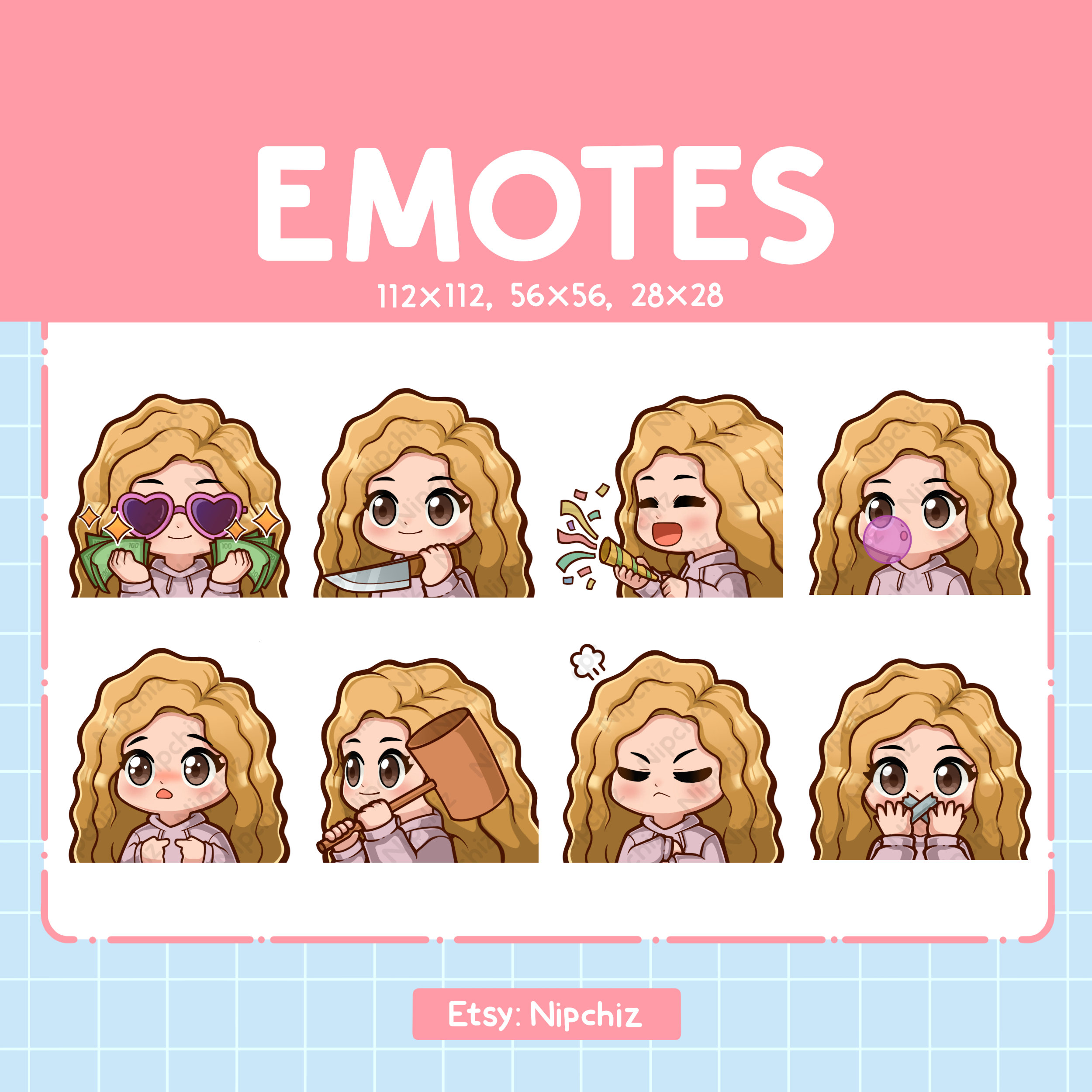 Cute Girl Emotes (8) | Blonde Curly Hair | Brown Eyes, Emoji for ...