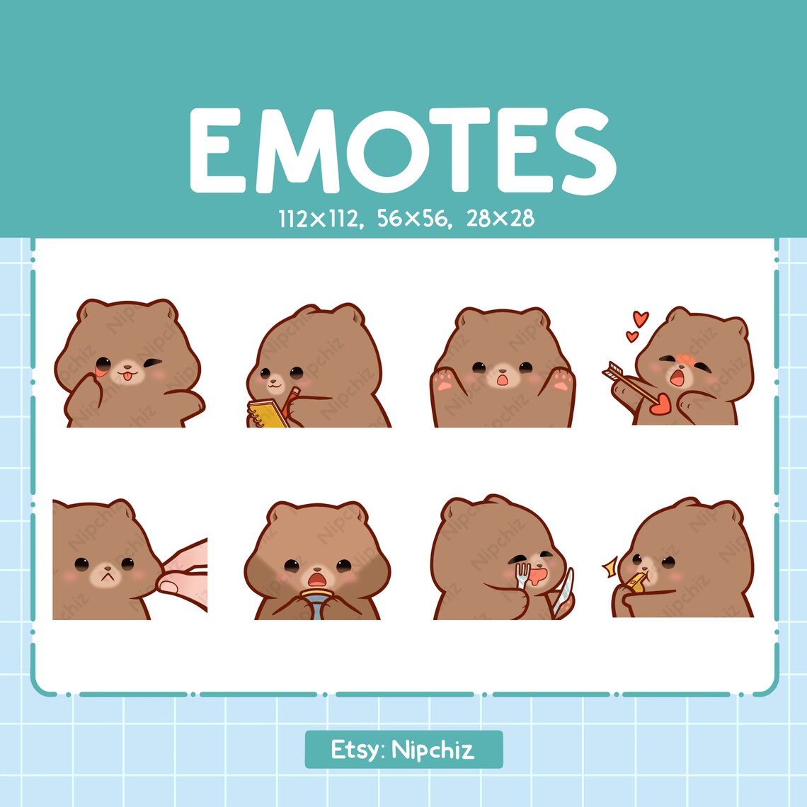Kawaii Bear Emotes (8) – Cute Emotes for Streamer – Chibi Grizzly Bear ...