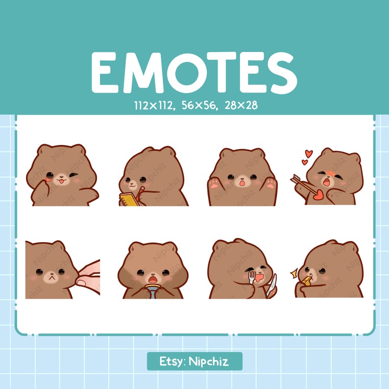 Kawaii Bear Emotes (8) – Cute Emotes for Streamer – Chibi Grizzly Bear ...