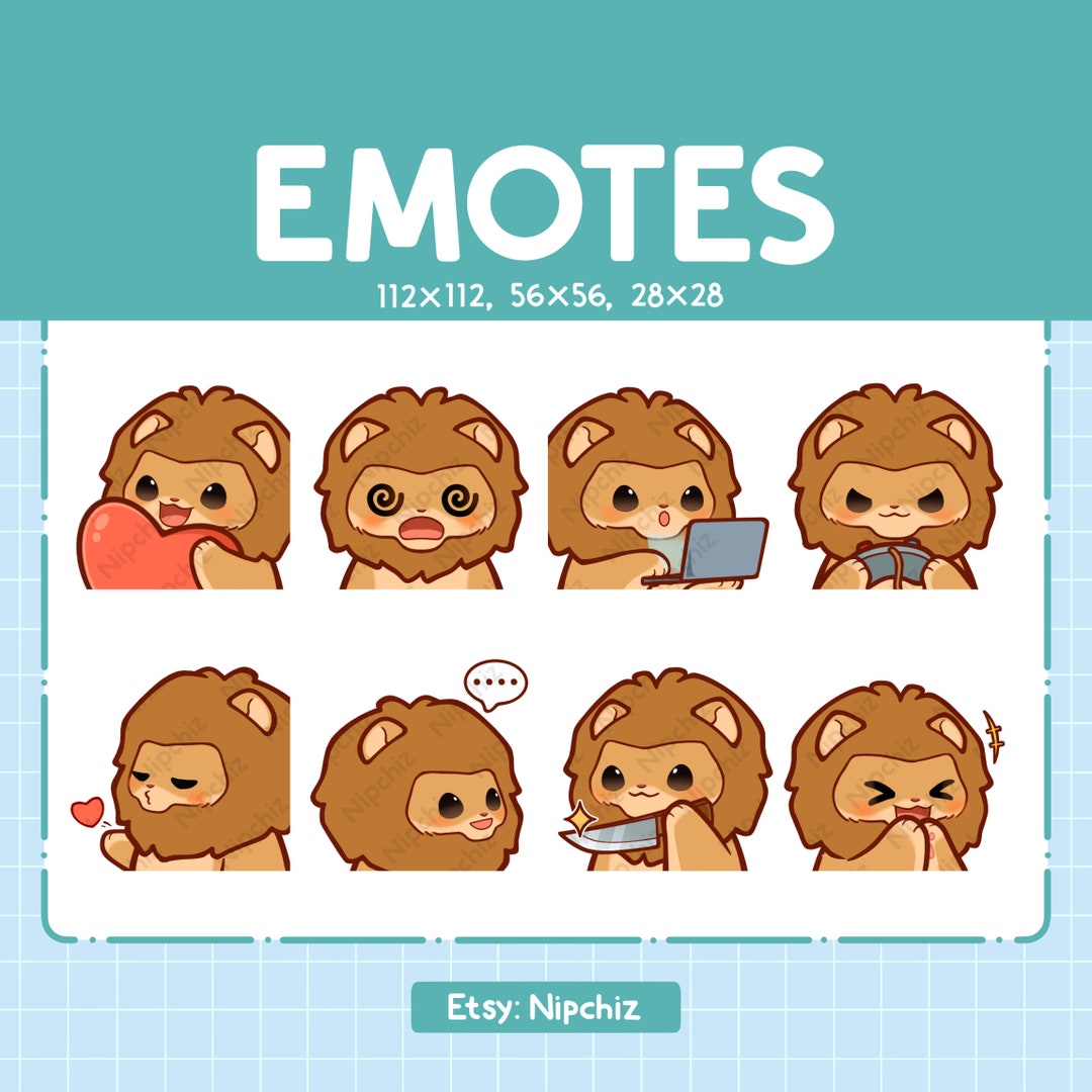 Lion Emotes 8 Pack / Chibi Lion Emotes for Streamer / Kawaii Emoji Set ...