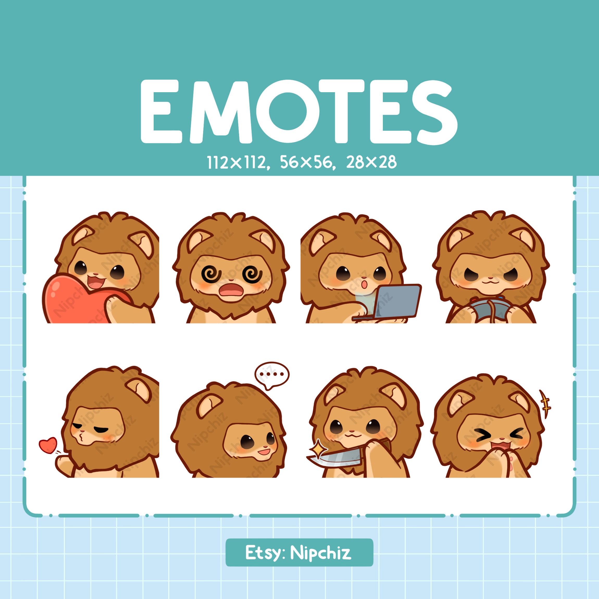 Lion Emotes 8 Pack / Chibi Lion Emotes for Streamer / Kawaii Emoji Set ...