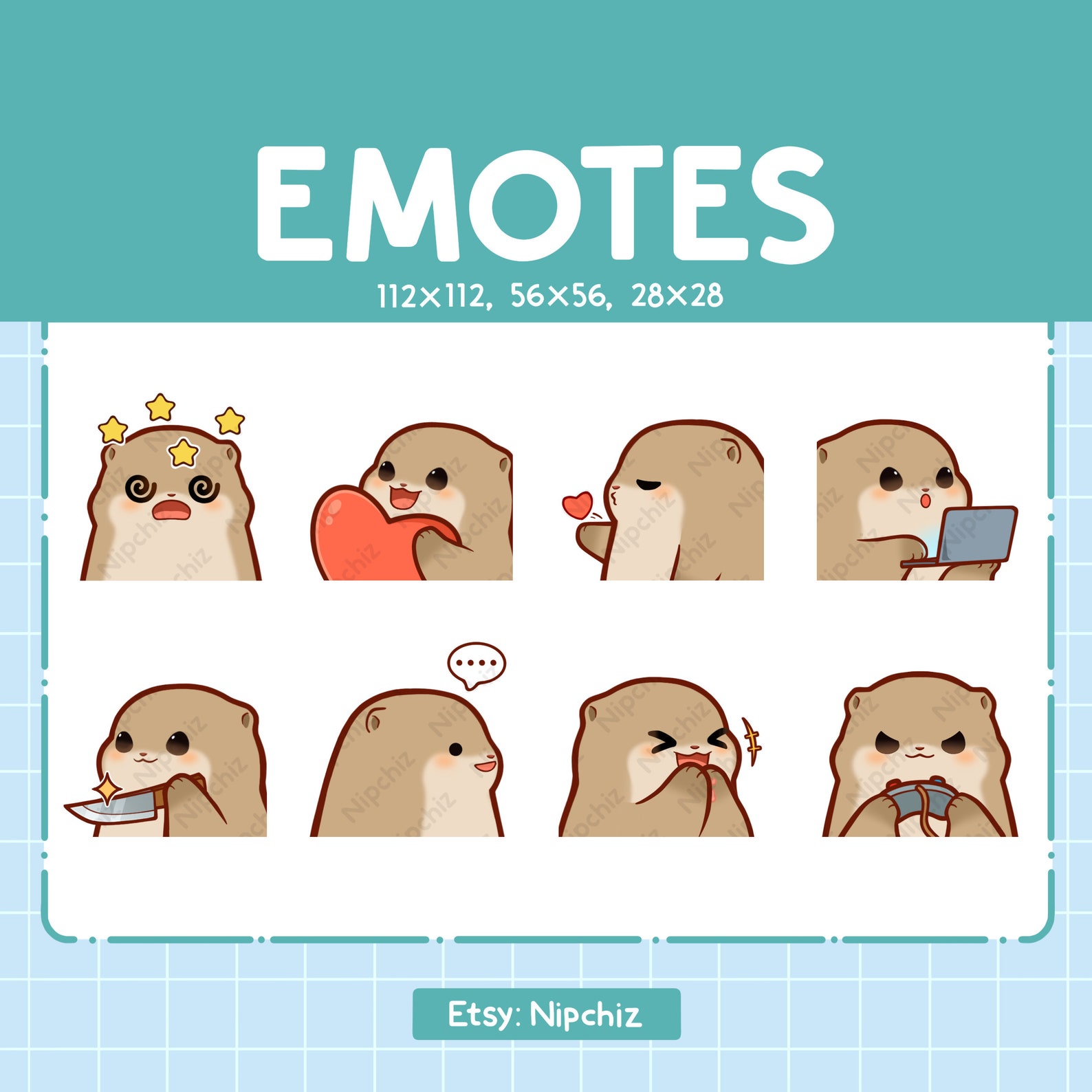 Emotes Otter | 8 Cute Emotes for Streaming | Digital | Chibi Otter ...