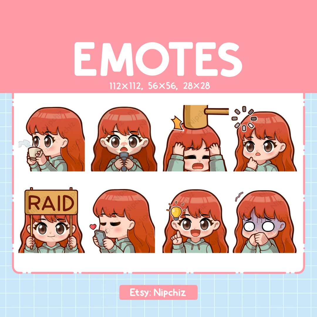 Chibi Girl Emotes / Red Hair / Cute Emoji Pack | 8 Girl Emotes for ...