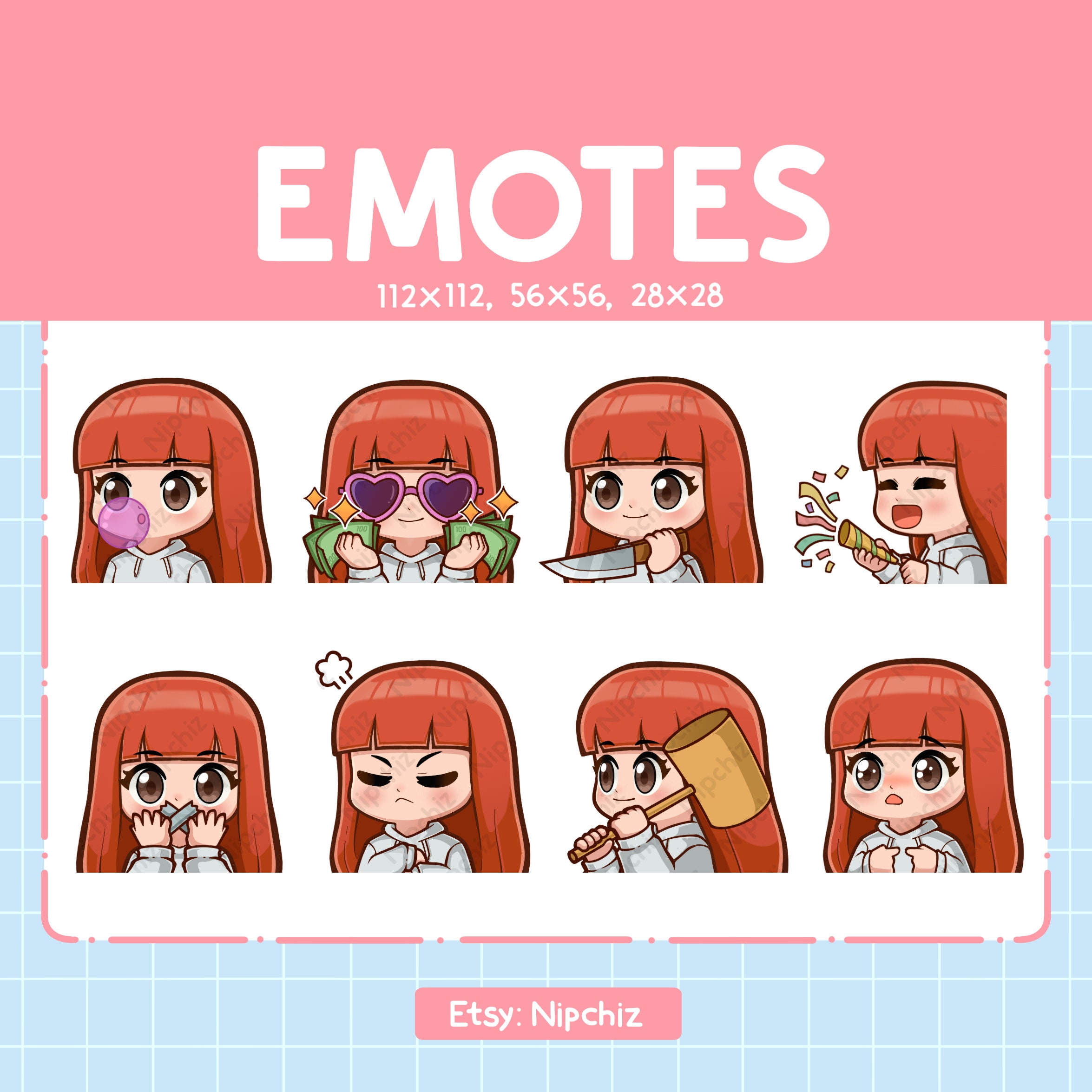 Cute Girl Emotes (8) | Straight Red Hair With Bangs | Brown Eyes, Emoji ...