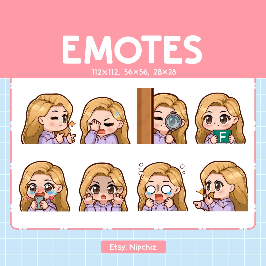 Cute Girl Long Straight Blonde Hair Emotes 8 Pack / Chibi Girl Emotes ...