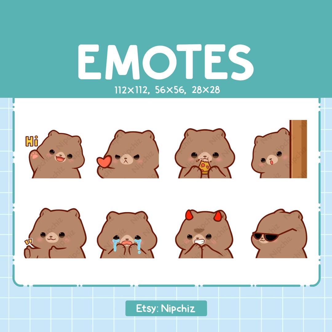 Grizzly Bear Emotes for Streaming | Kawaii Animal Emoji | (8) Cute Bear ...