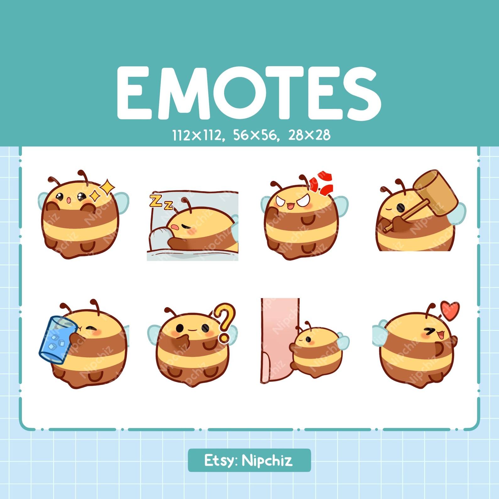 Emotes Bee / 8 Cute Emotes for Streaming / Digital / Chibi Bee Emote ...