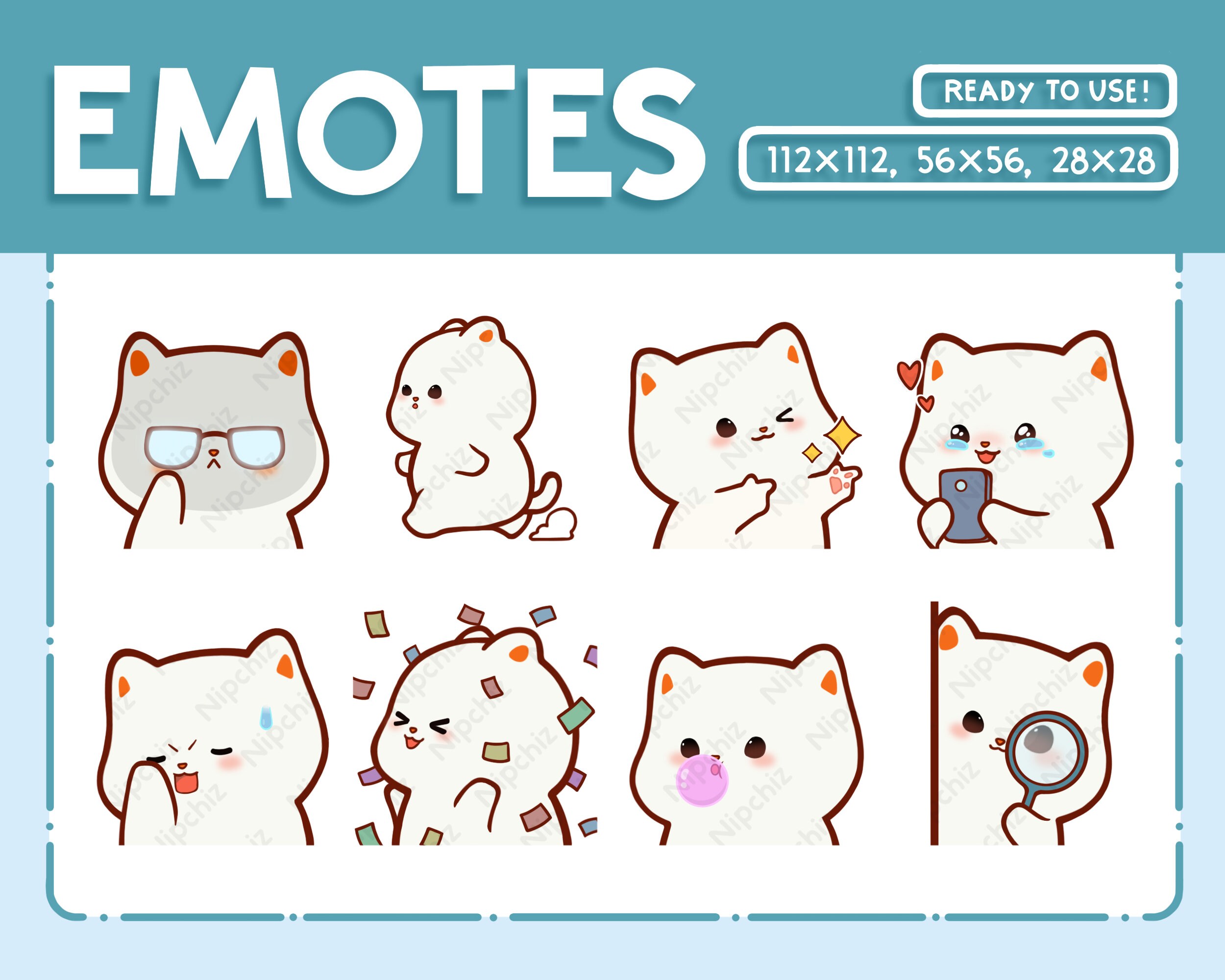White Cat Emotes Cute Emoji Pack 8 Cat Emotes for - Etsy