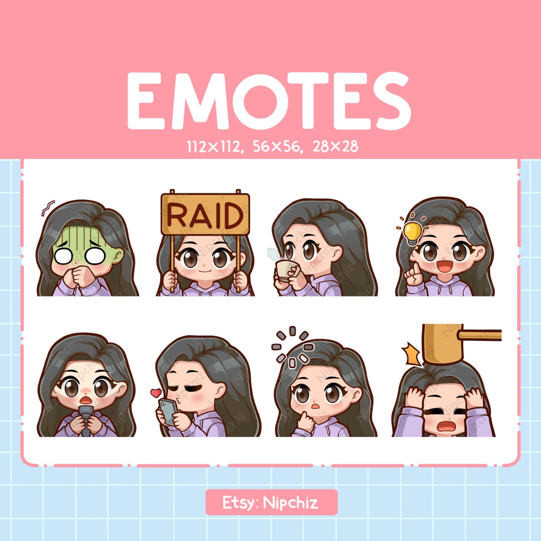 Cute Girl Emotes (8) | Long Straight Black Hair | Brown Eyes, Emoji for ...