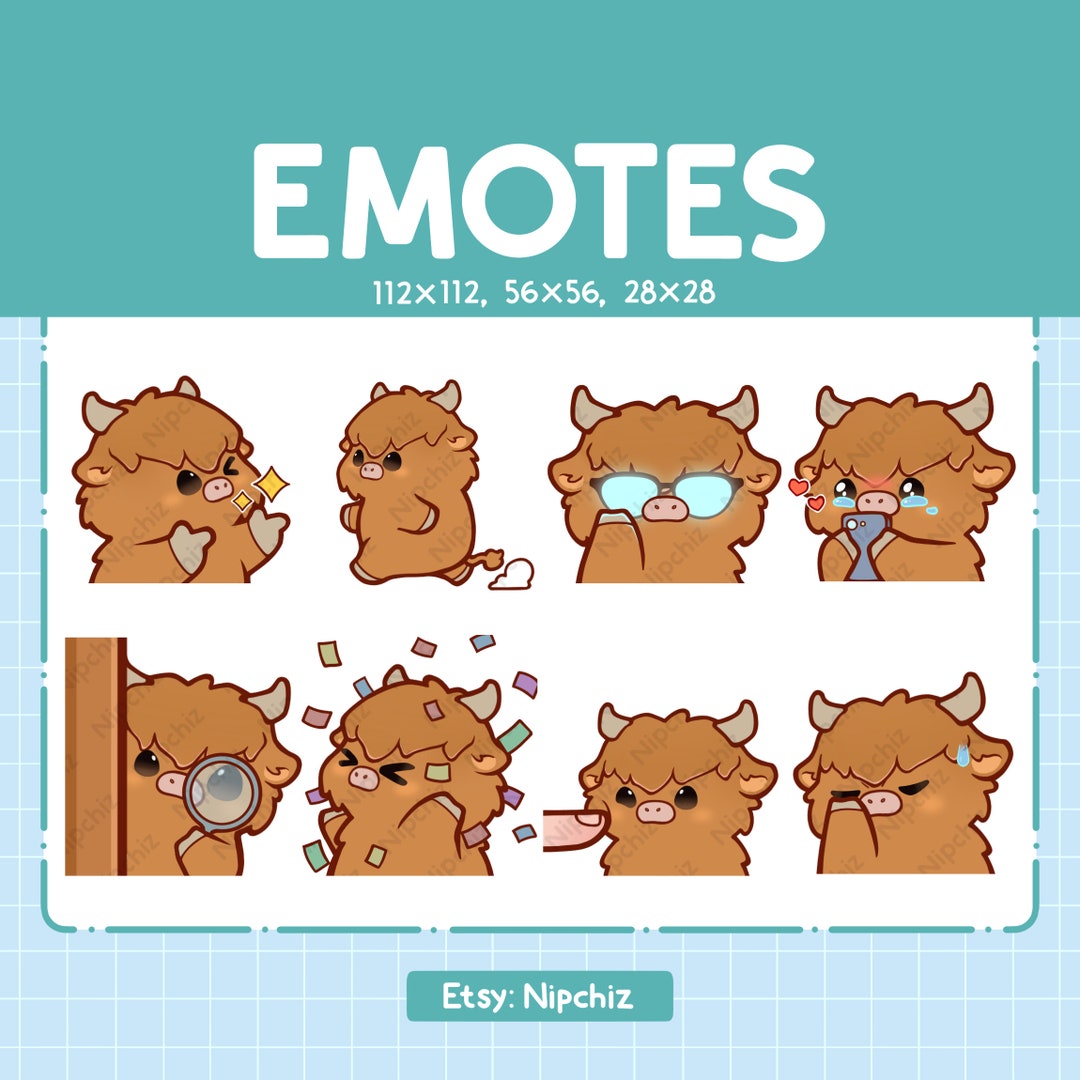 Highland Cow Emotes for Streaming | Kawaii Animal Emoji | (8) Cute ...