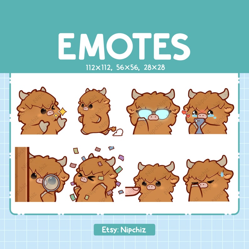 Highland Cow Emotes for Streaming Kawaii Animal Emoji 8 - Etsy