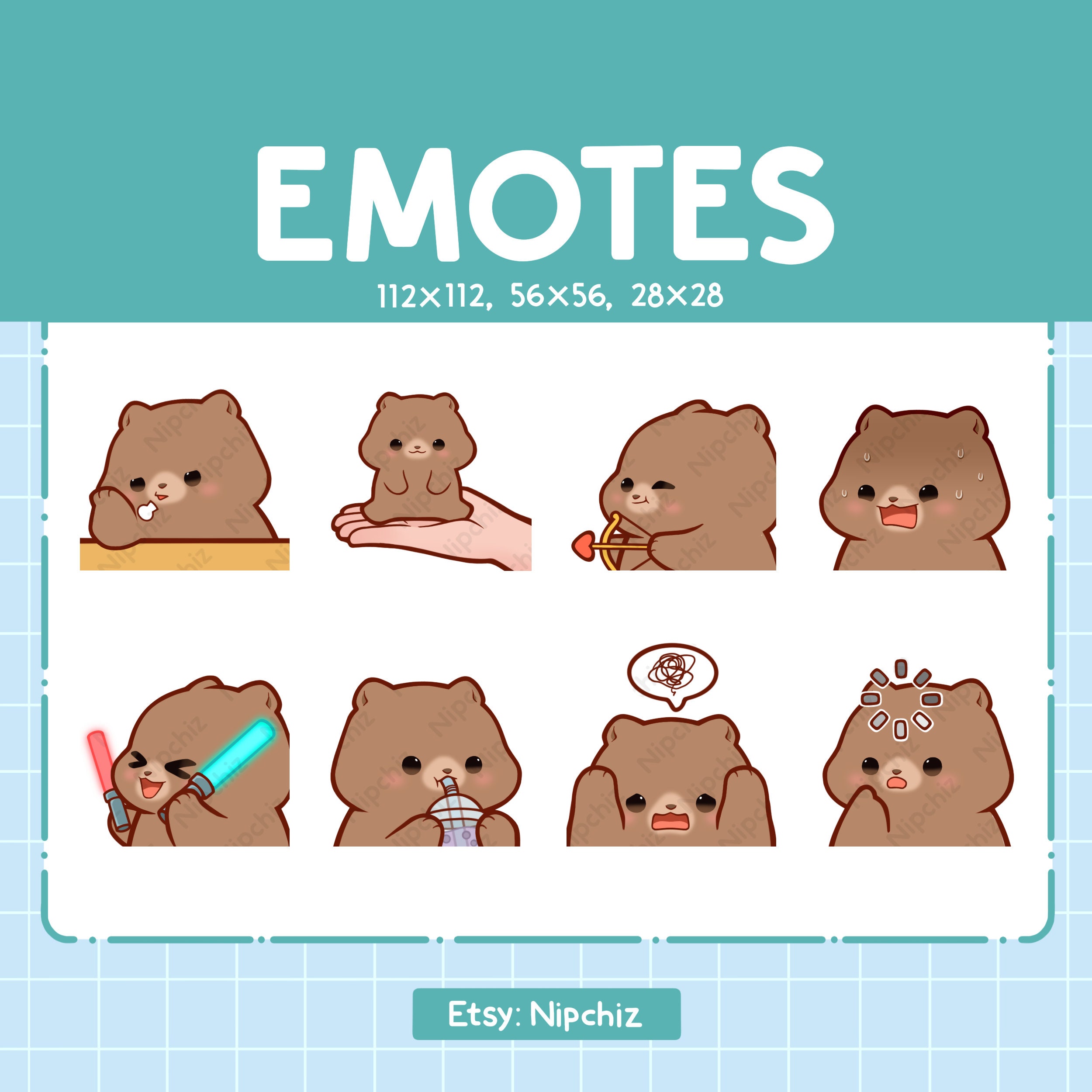 Grizzly Bear Emotes / 8 Cute Bear Bundle / Emotes for Streamer Kawaii ...