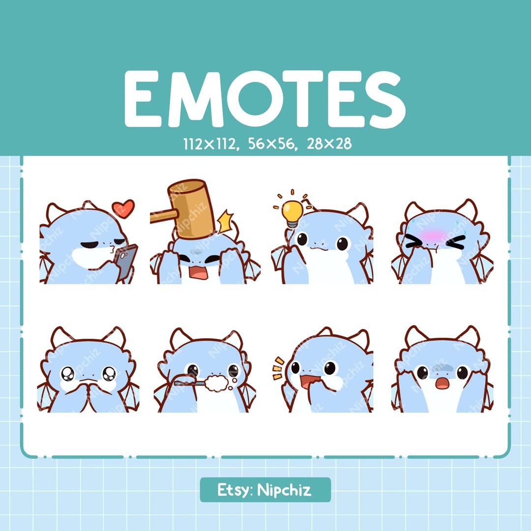 Cute Blue Dragon Emotes | 8 Emotes for Streamer | Cute Blue Dragon ...