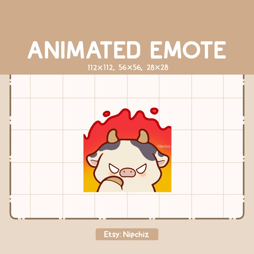 Animated Emote Adorable Cute Cow on Fire Cartoon Animal Emote - Etsy