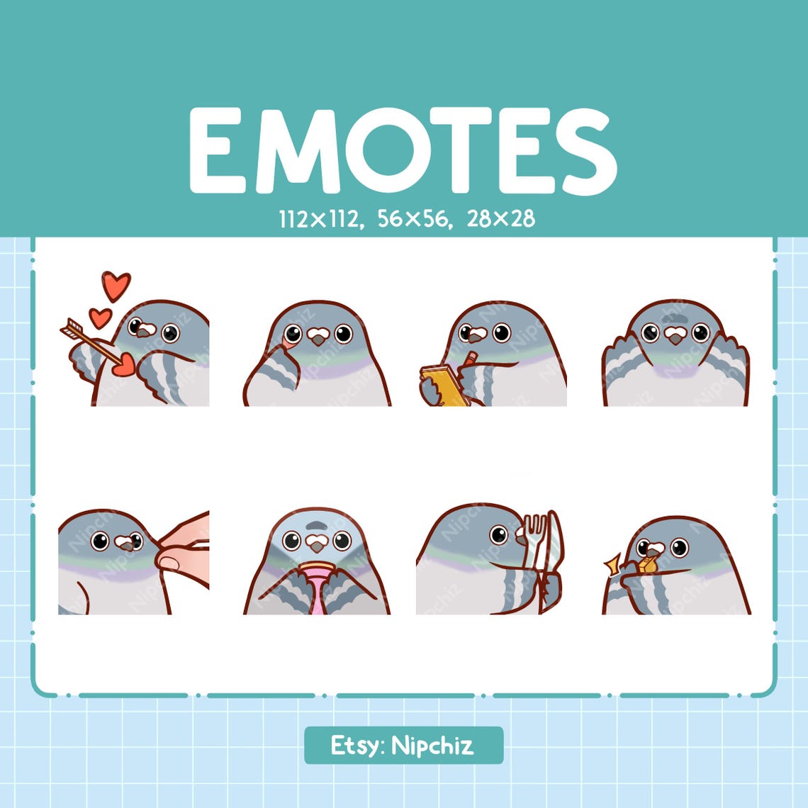 Pigeon Emotes (8) – Cute Emotes for Streamer – Chibi Pigeon Emoji ...
