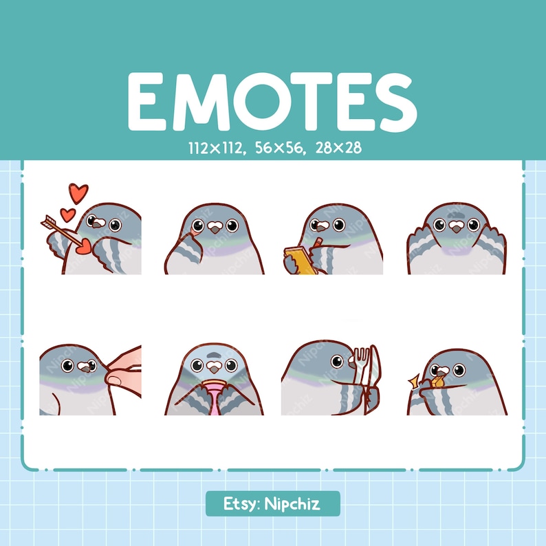 Pigeon Emotes (8) – Cute Emotes for Streamer – Chibi Pigeon Emoji ...