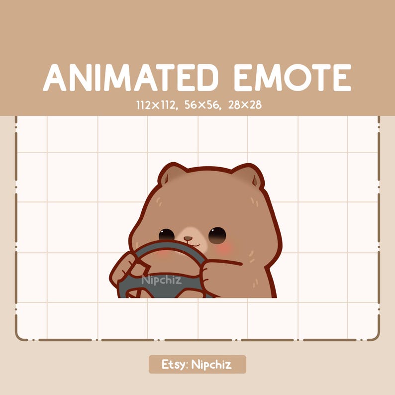Animated Emote Chibi Grizzly Bearis Steering Wheel / Cute Driving Emote ...