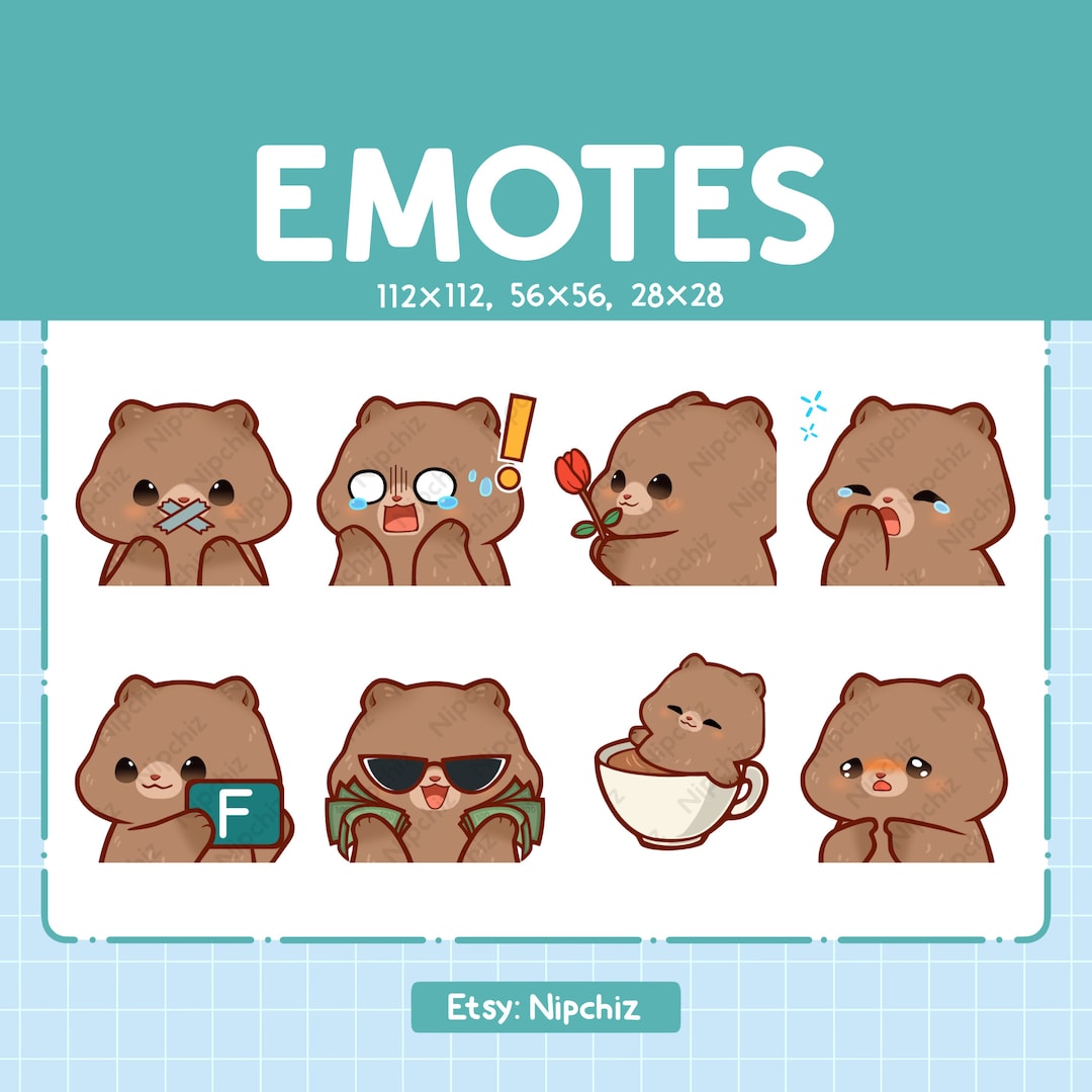 Chibi Bear Emotes for Streamer 8 Kawaii Cute Grizzly Bear - Etsy