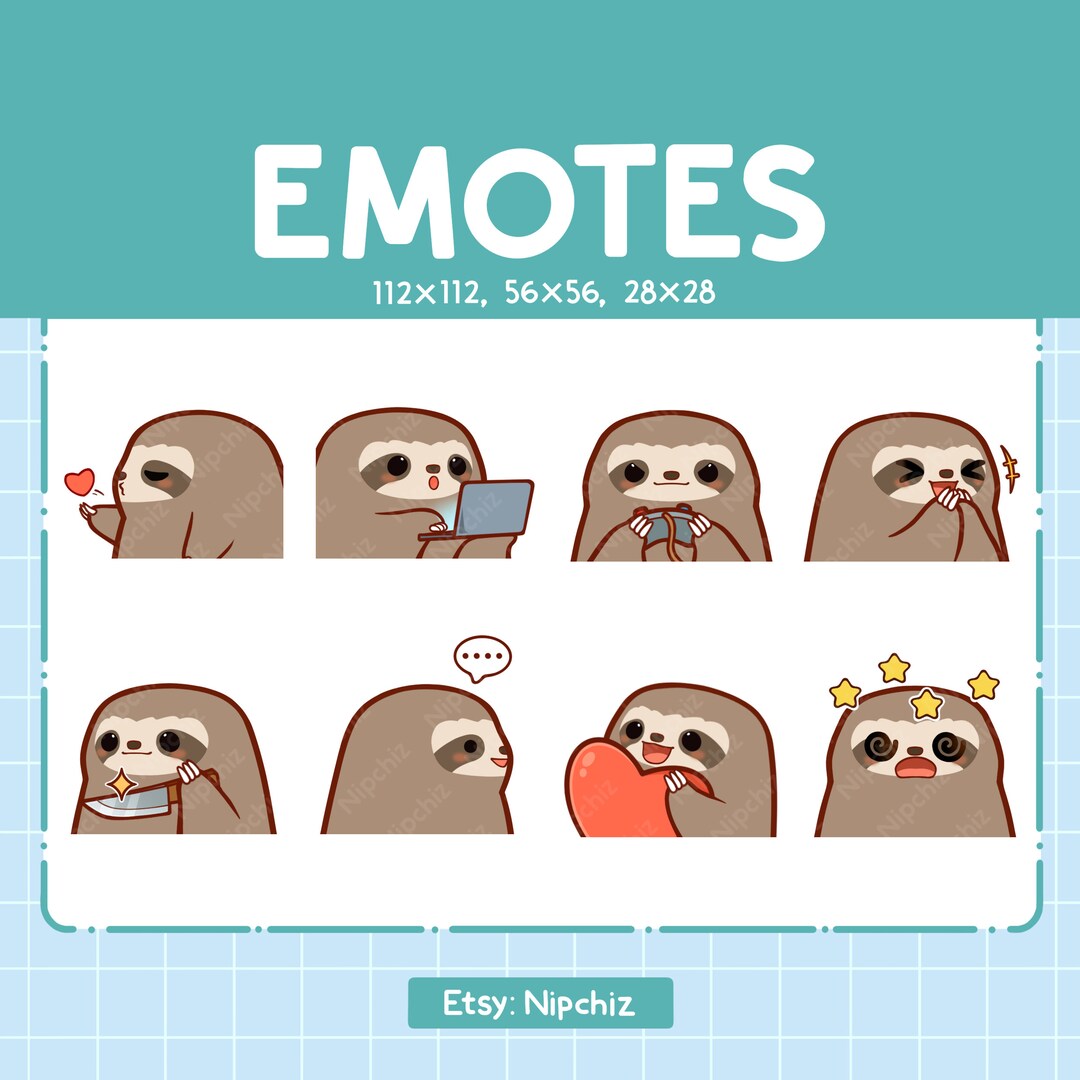 Emotes Sloth | 8 Cute Emotes for Streaming | Digital | Chibi Sloth ...