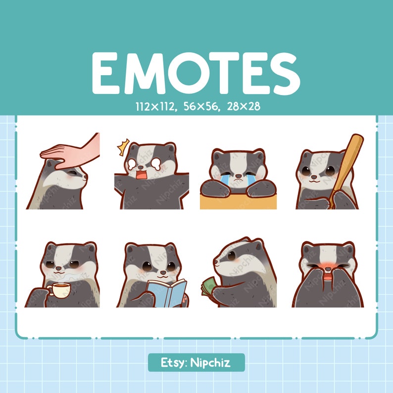 Cute Badger Emotes | 8 Emotes for Streamer | Cute Badger Emote Pack ...