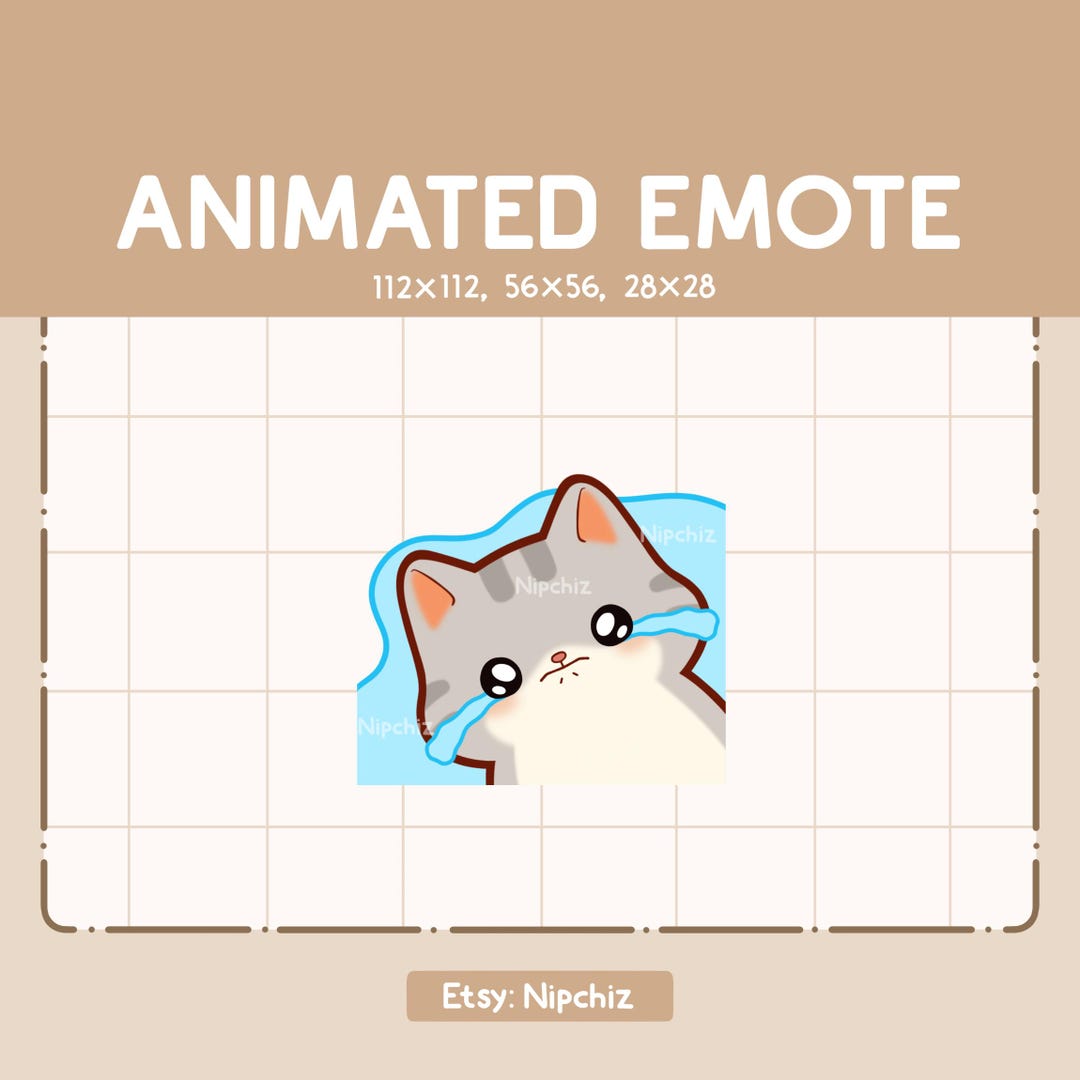Animated Emote Sad Gray Tabby Cat is Crying a Lot of Tears With Teary ...