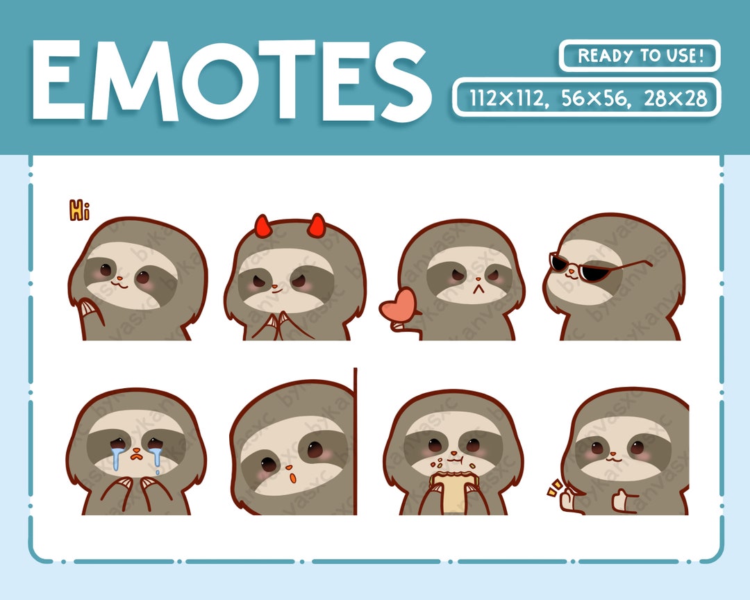 Chibi Sloth Emotes for Streamer 8 Kawaii Cute Sloth - Etsy