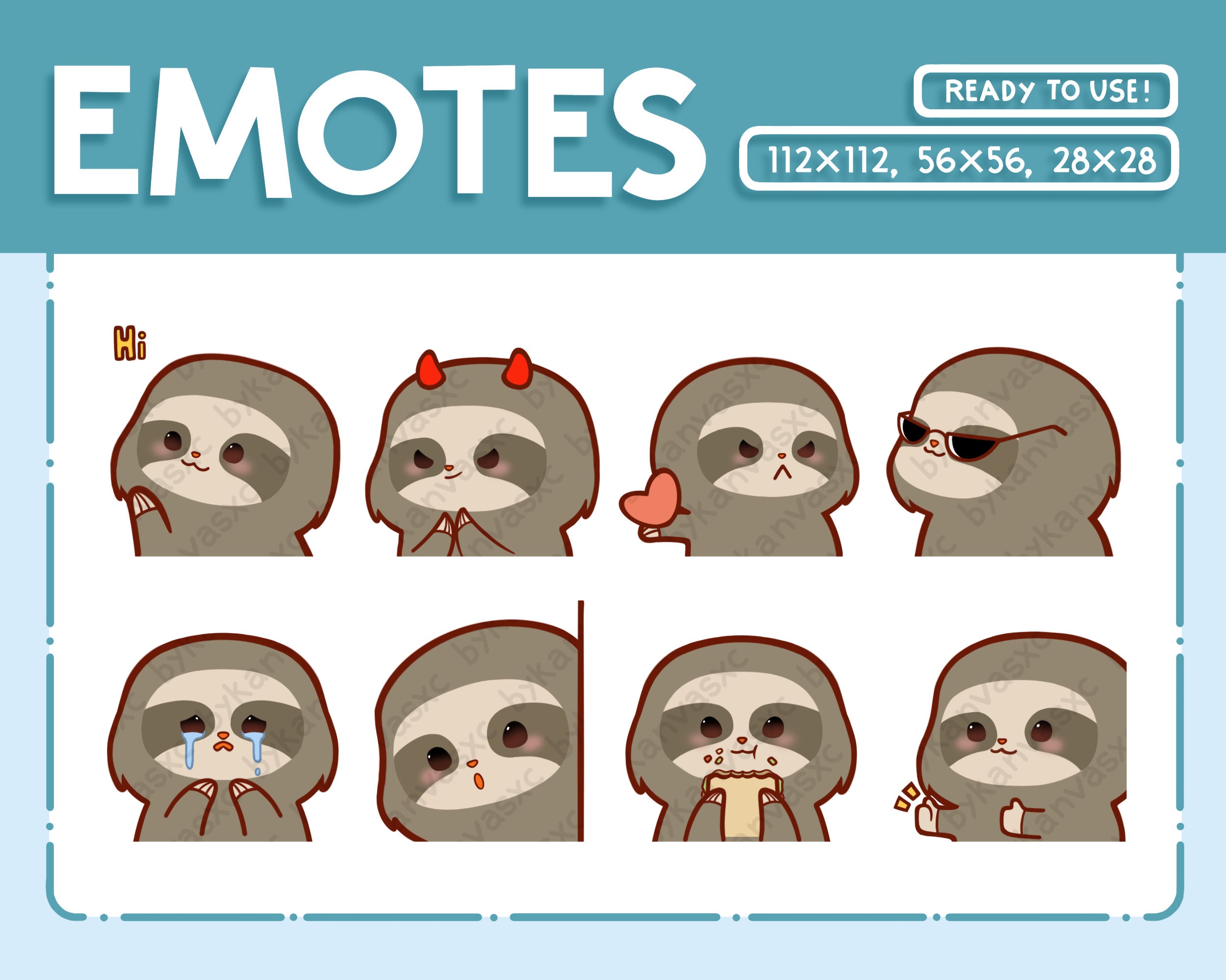 Chibi Sloth Emotes for Streamer 8 Kawaii Cute Sloth - Etsy