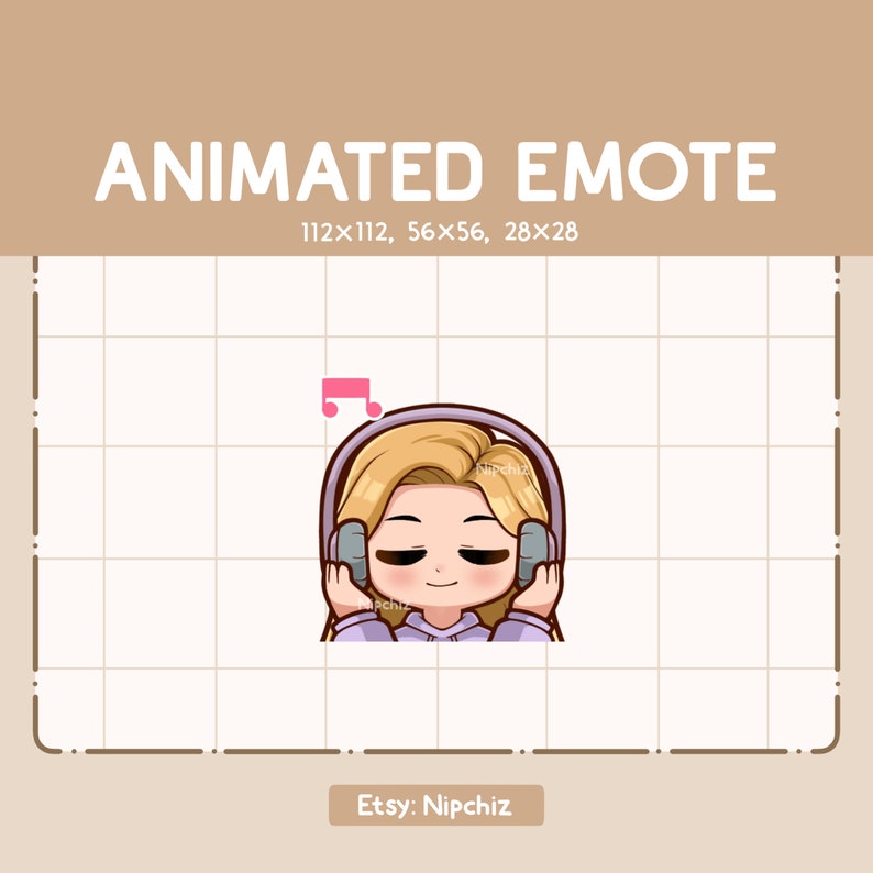 Animated Emote Kawaii Girl Long Straight Blonde Hair Wearing Headphone ...