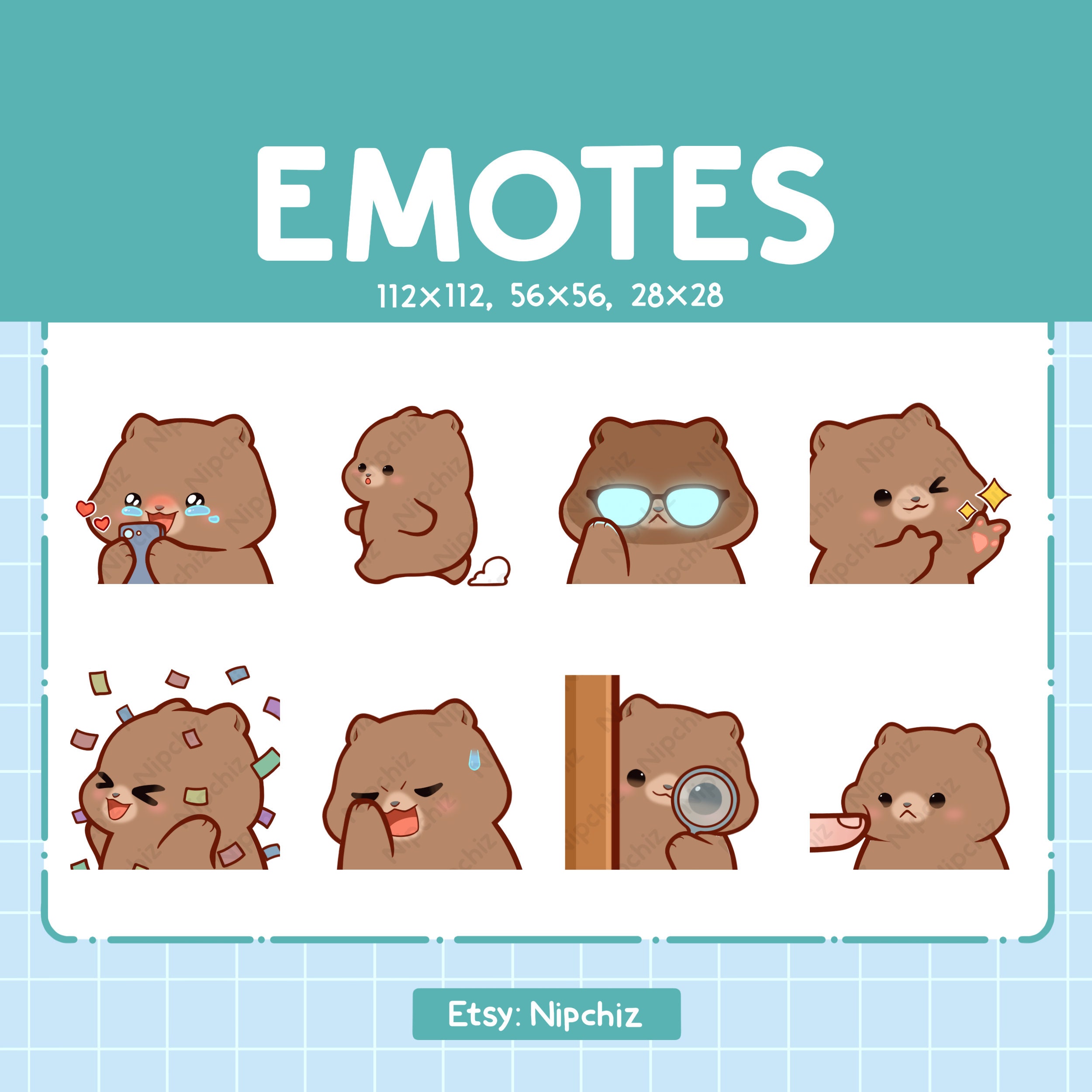 Chibi Bear Emotes for Streaming - (8) Kawaii Emotes – Cute Grizzly Bear ...