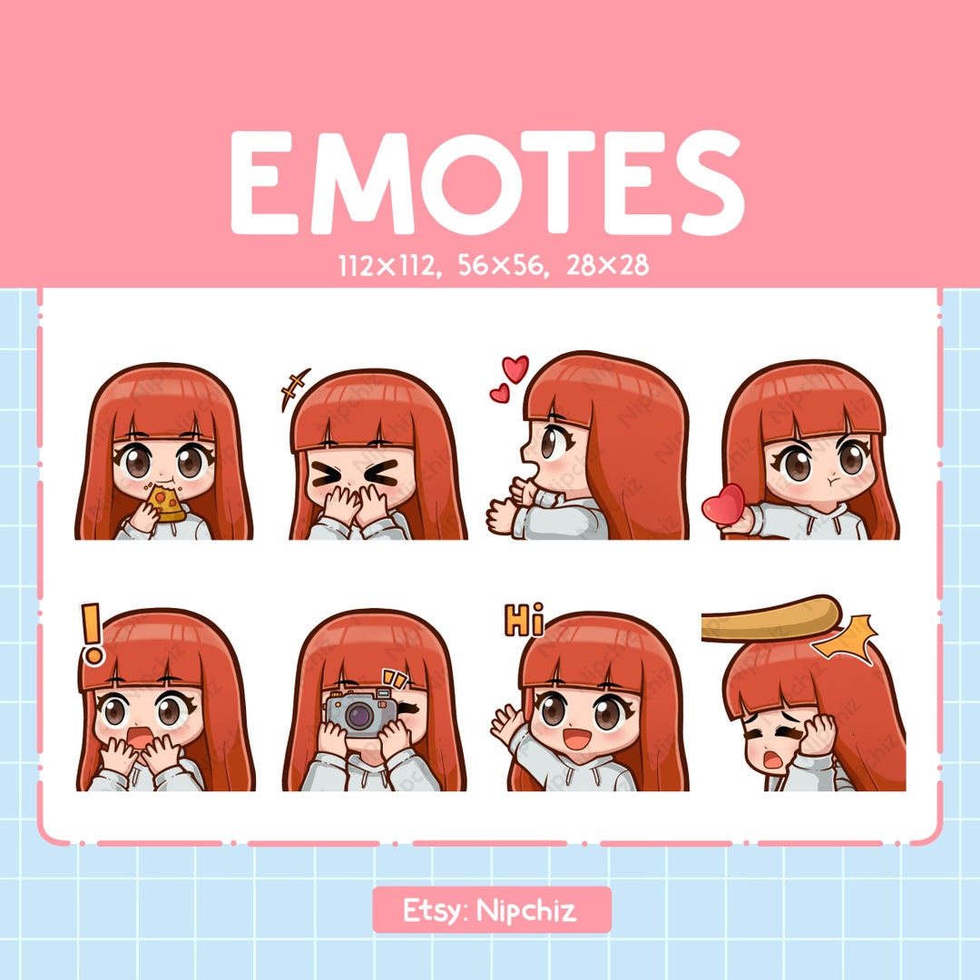 Cute Girl Straight Red Hair With Bangs Emotes 8 Pack / Chibi Girl ...