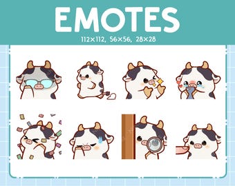 8 Cute Cow Emotes | for Streamers | Twitch, Youtube, Discord | Black ...