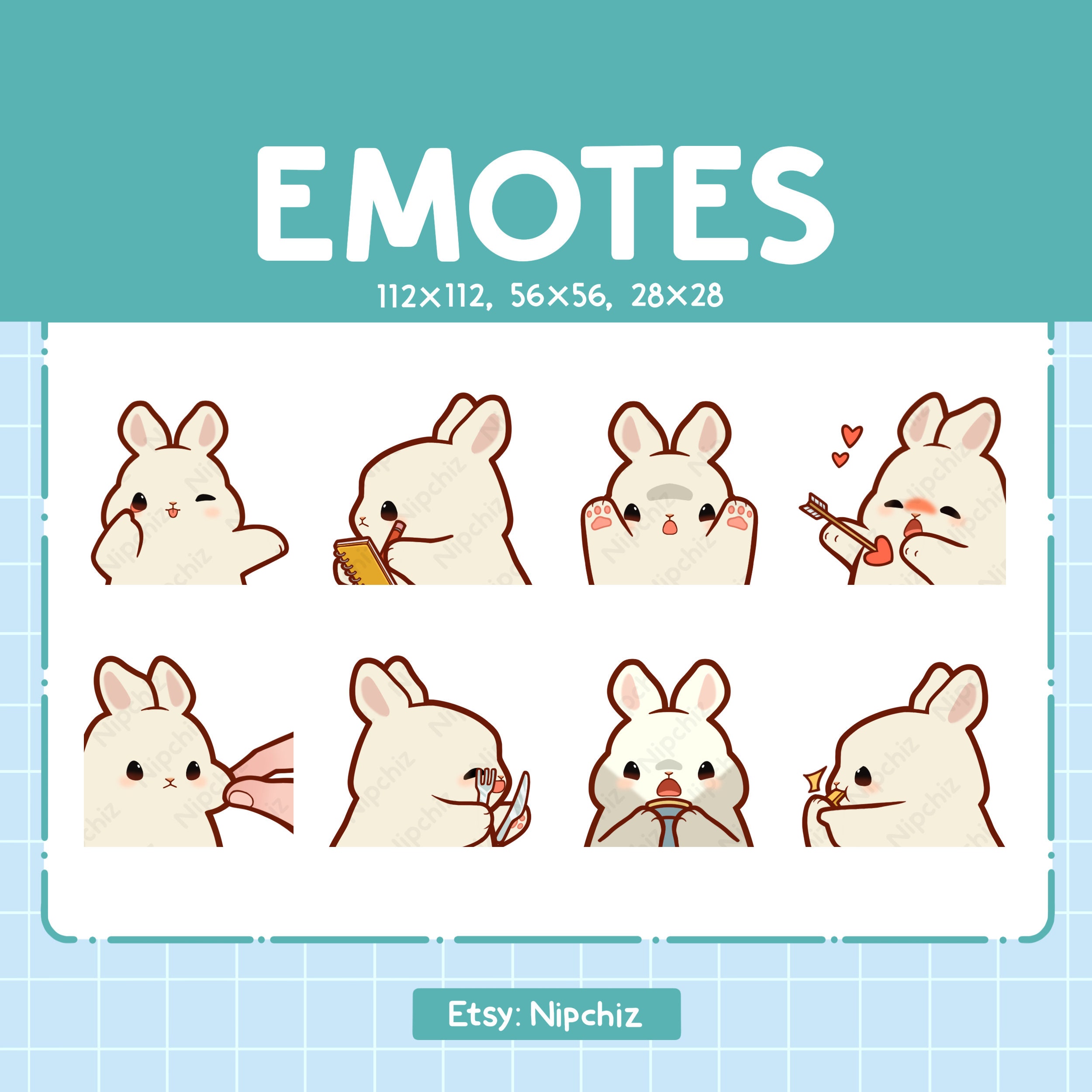 Rabbit Emotes for Streaming Kawaii Animal Emoji 8 Cute Bunny Emote Pack ...