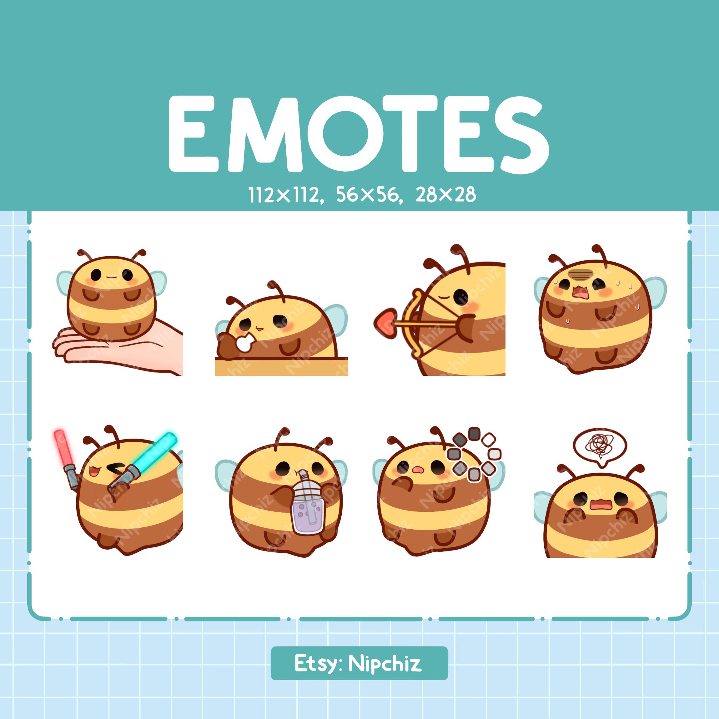 Chibi Bee Emotes for Streaming - (8) Kawaii Emotes – Cute Bee Emote ...