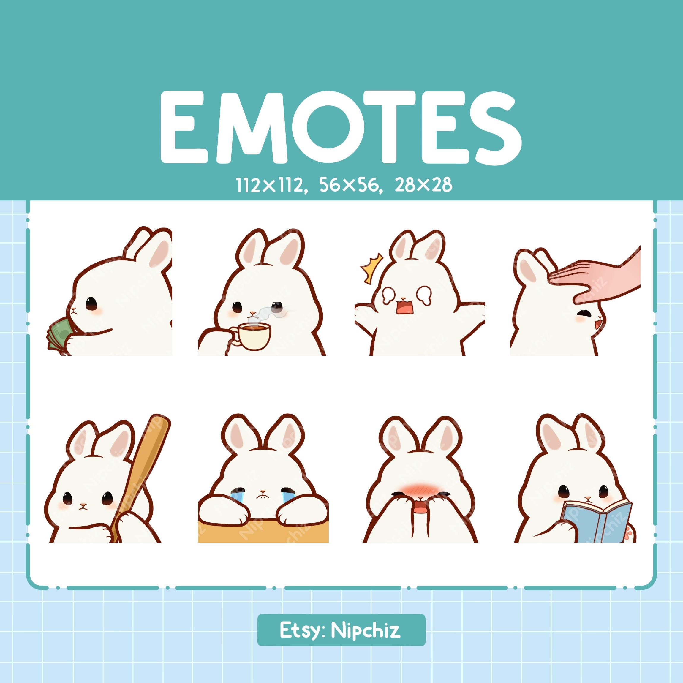 Cute Rabbit Emotes 8 Pack | Chibi Bunny Emotes for Streamer | Kawaii ...
