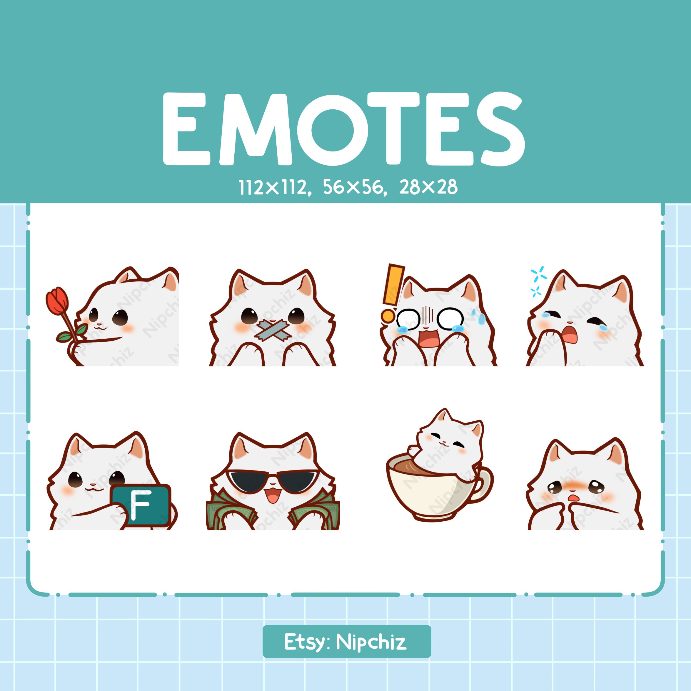 Cute White Cat Emotes 8 Emotes for Streamer Cute White Cat Emote Pack ...