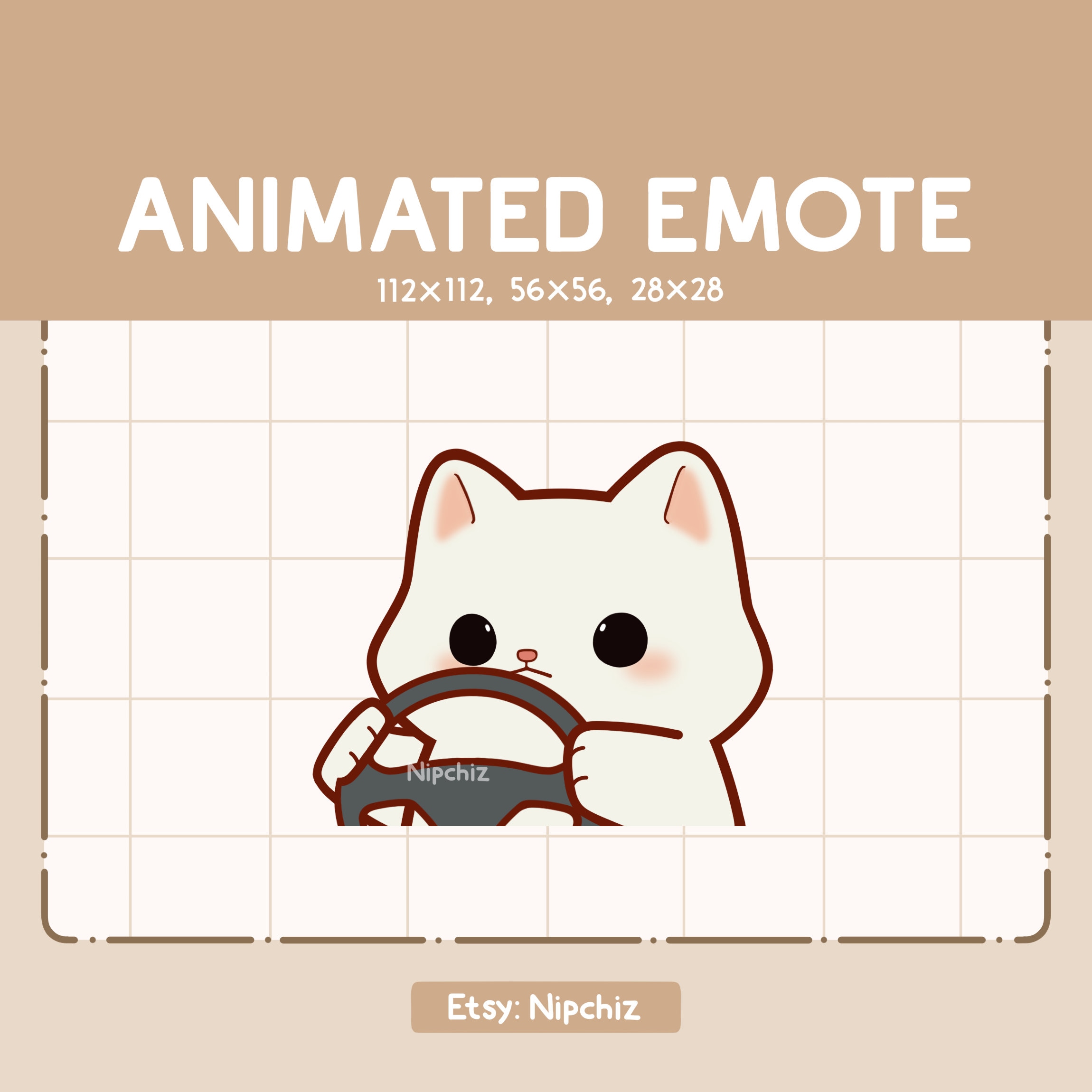 Animated Emote White Cat is Steering Wheel / Cartoon Driving Emote ...