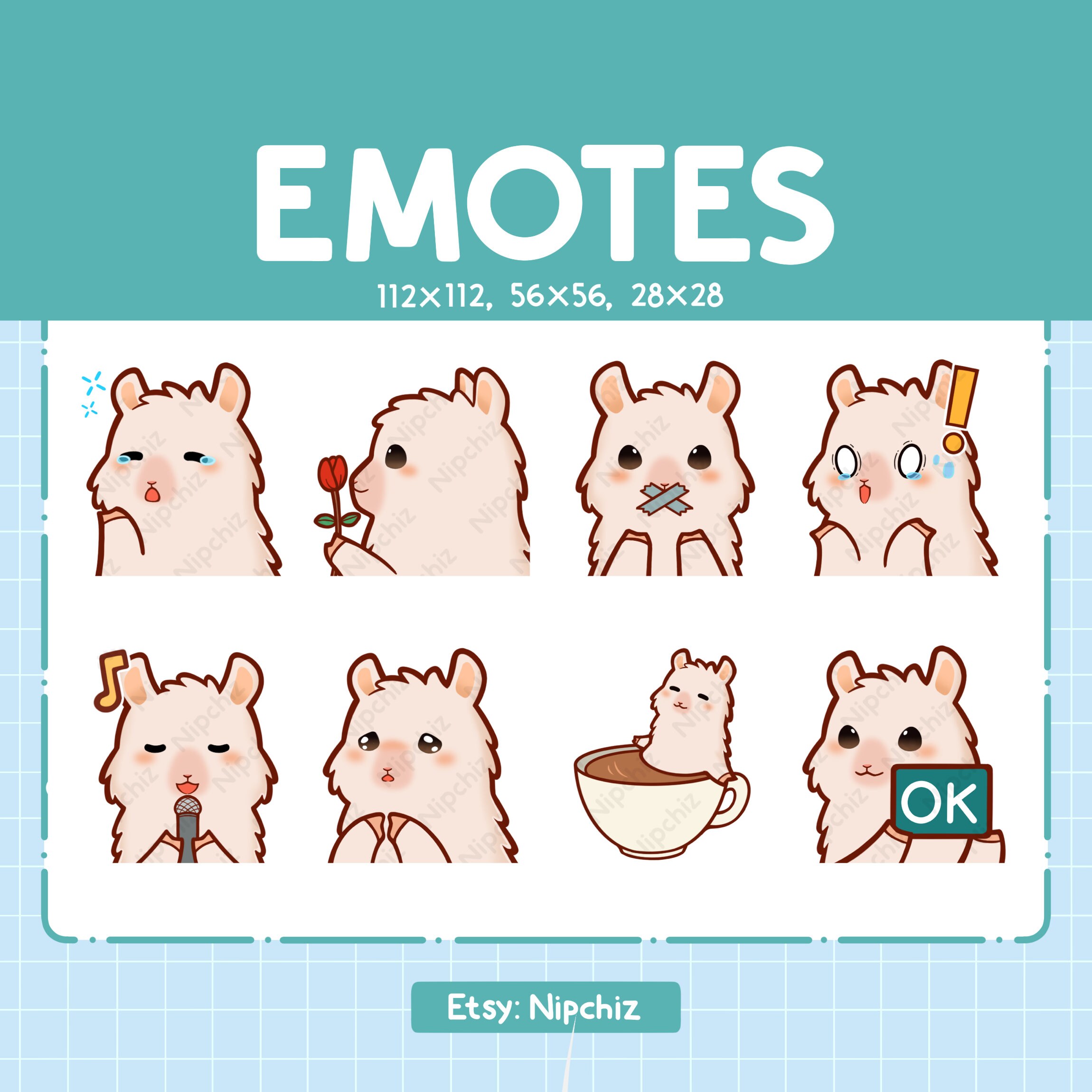 Llama Emotes 8 Cute Llama Bundle Emotes for Streamer Kawaii Emoji Pack ...