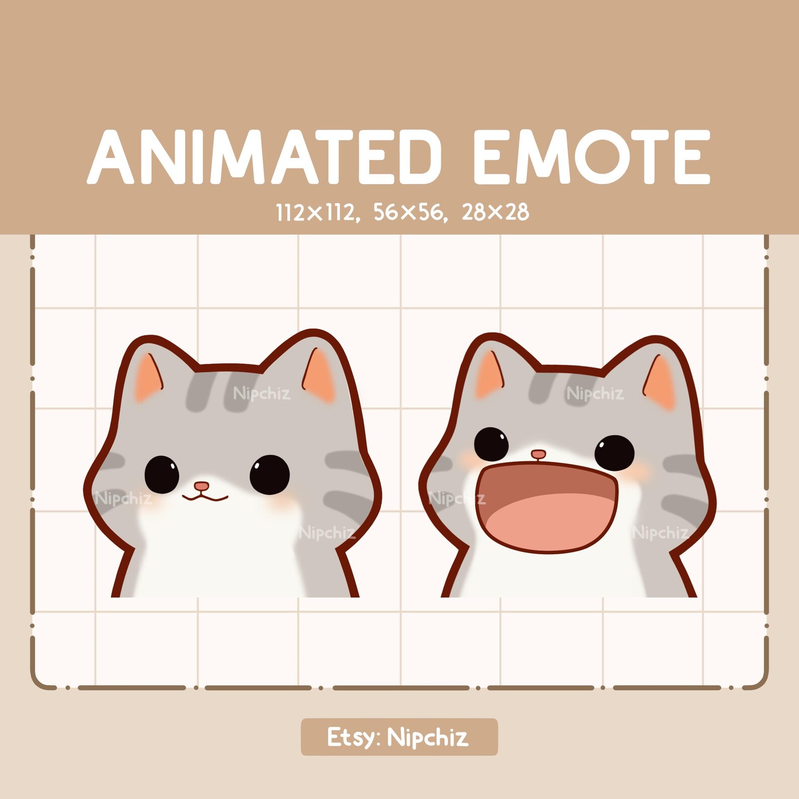 Animated Adorable Gray Tabby Cat Mouth Open Closed Emote - Chibi Emote ...