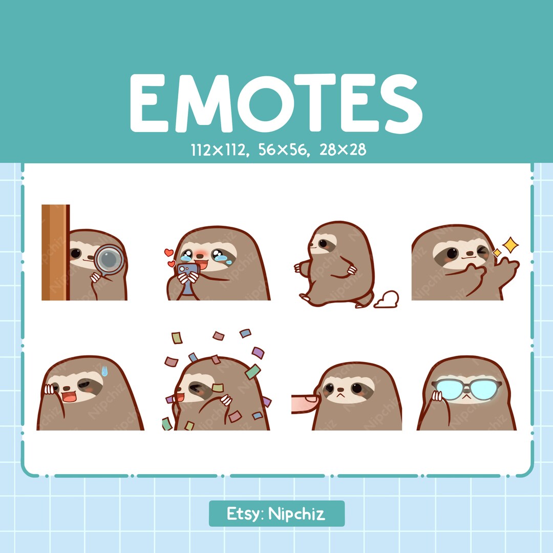 Kawaii Sloth Emotes (8) – Cute Emotes for Streamer – Chibi Sloth Emoji ...