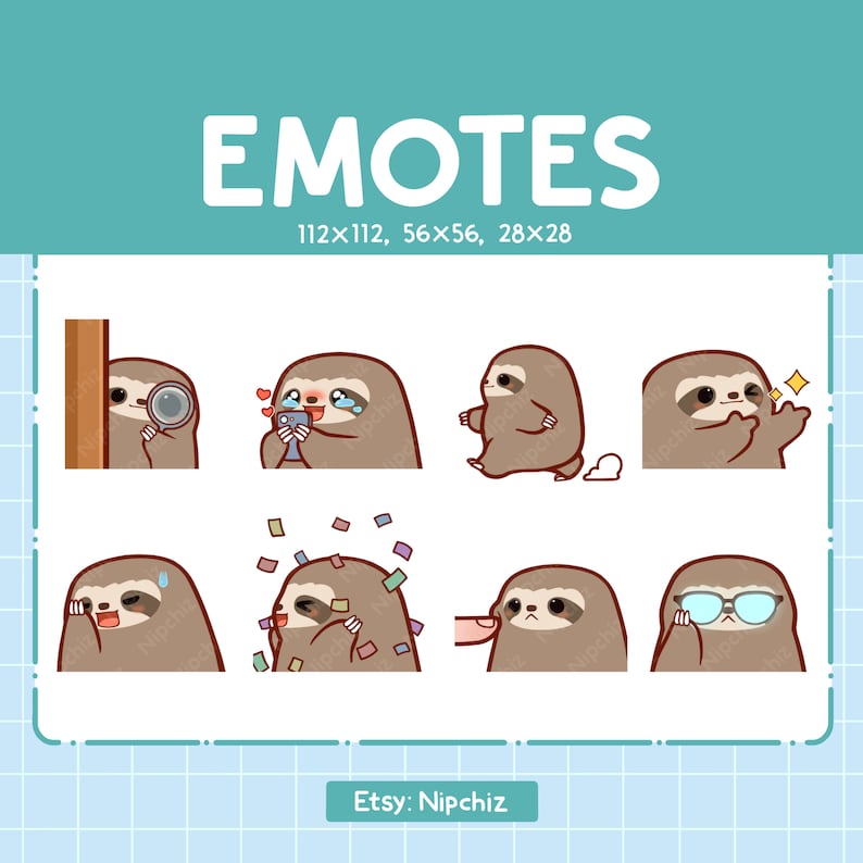 Kawaii Sloth Emotes (8) – Cute Emotes for Streamer – Chibi Sloth Emoji ...