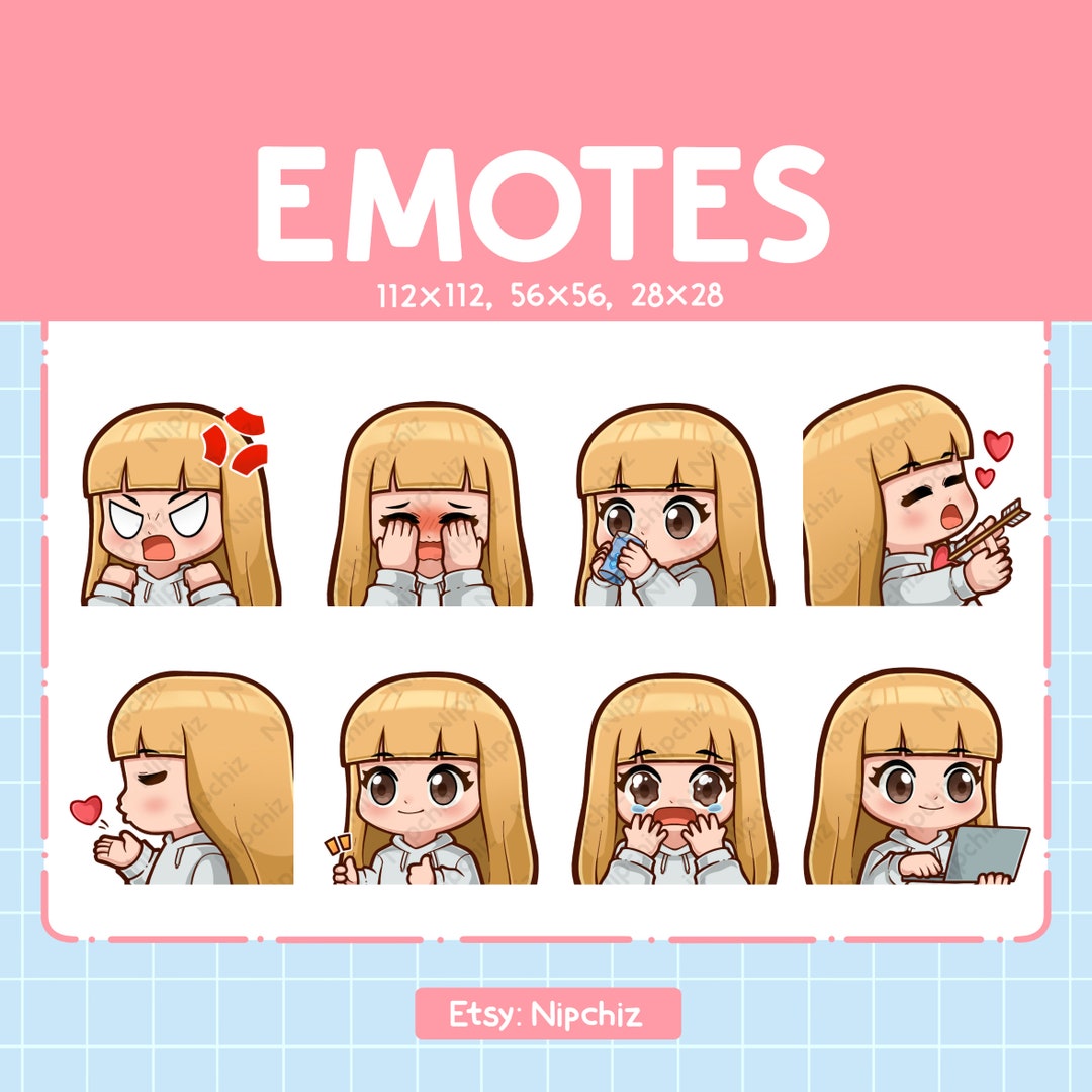 Cute Girl Emotes for Streamer (8) | Straight Blonde Hair With Bangs ...