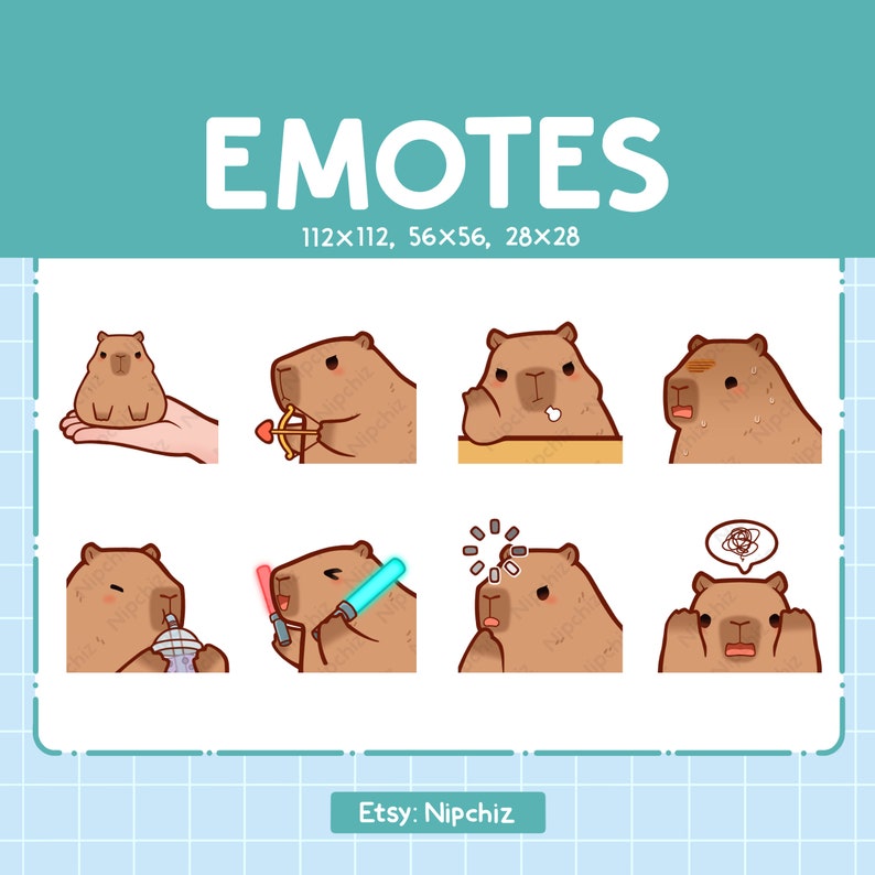Cute Capybara Emotes 8 Pack | Chibi Capybara Emotes for Streamer ...