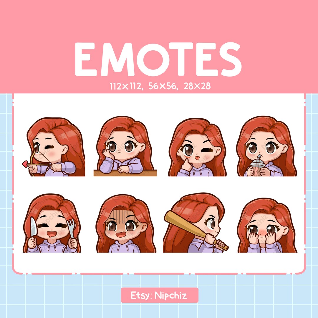 Chibi Girl Emotes for Streaming / Long Straight Red Hair – Brown Eyes ...