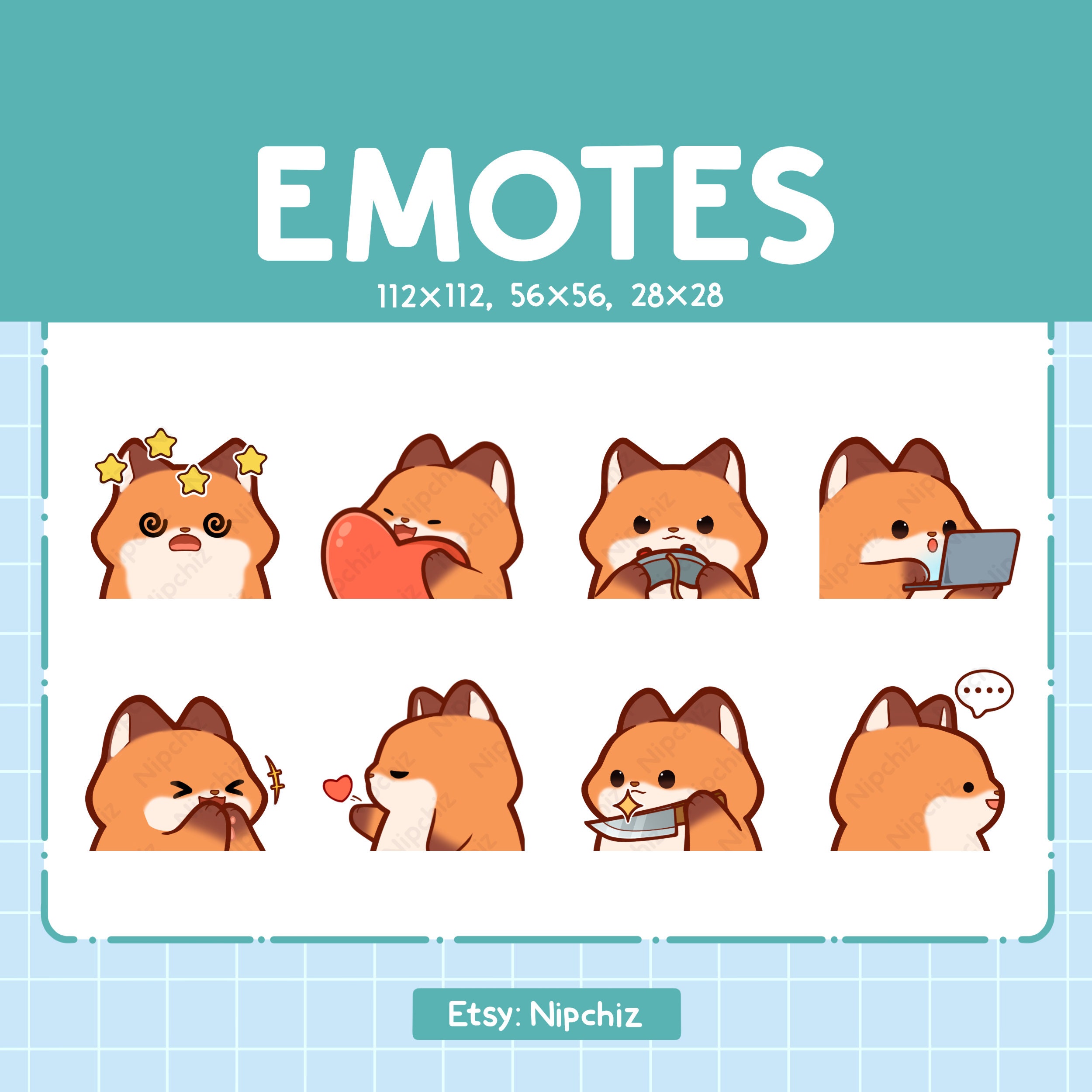 Emotes Fox 8 Cute Emotes for Streaming Digital Chibi Red Fox Emote ...