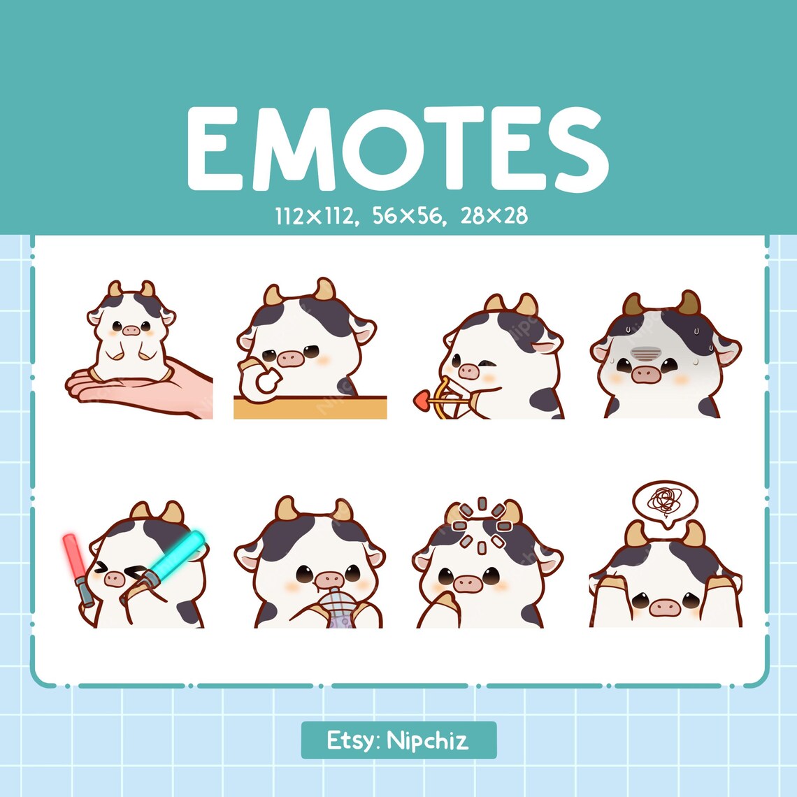 Kawaii Cow Emotes (8) – Cute Emotes for Streamer – Chibi Cow Emoji ...
