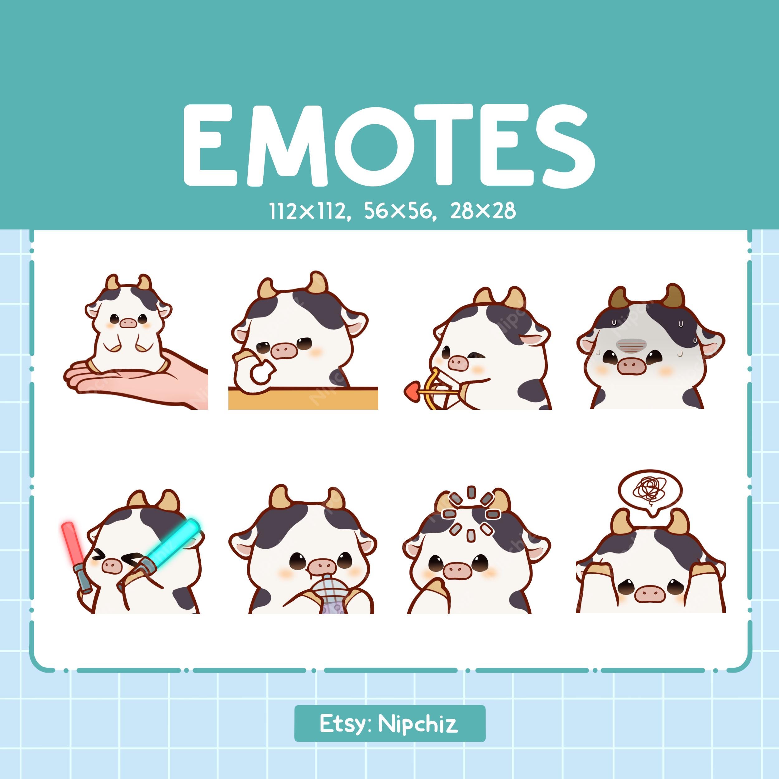 Kawaii Cow Emotes (8) – Cute Emotes for Streamer – Chibi Cow Emoji ...