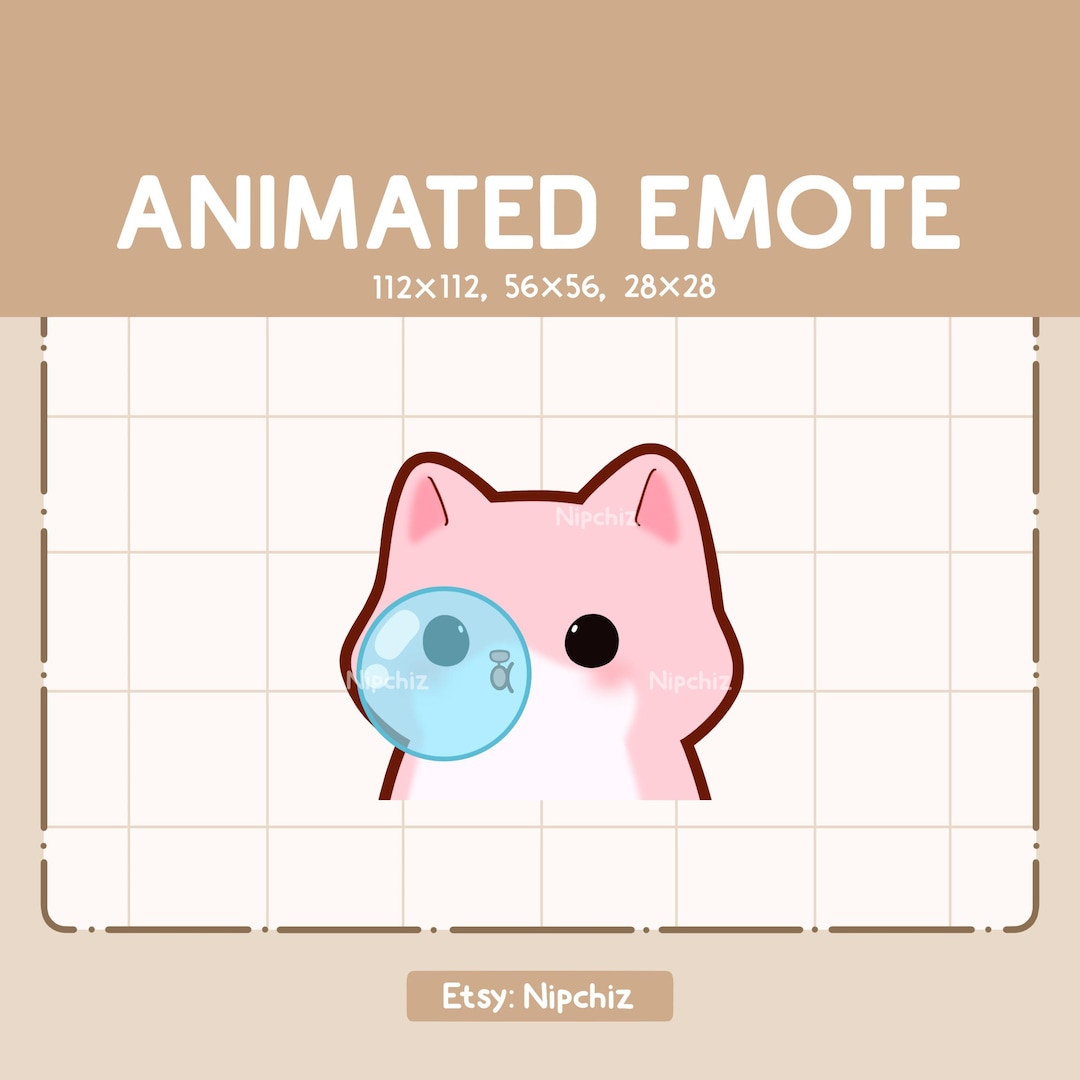 Animated Emote Chibi Pink Cat is Chewing a Bubblegum - Cute Funny Emote ...
